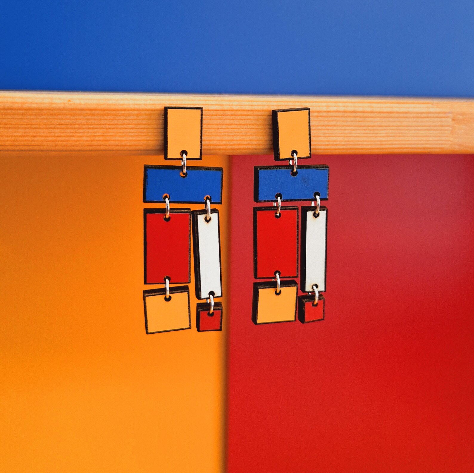 Piet Mondrian Inspired Drop Earrings, Rectangular Composition, Abstract ...
