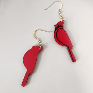 Cardinal Bird Drop Earrings, Red Bird Jewelry, Dangle Earrings, Red ...