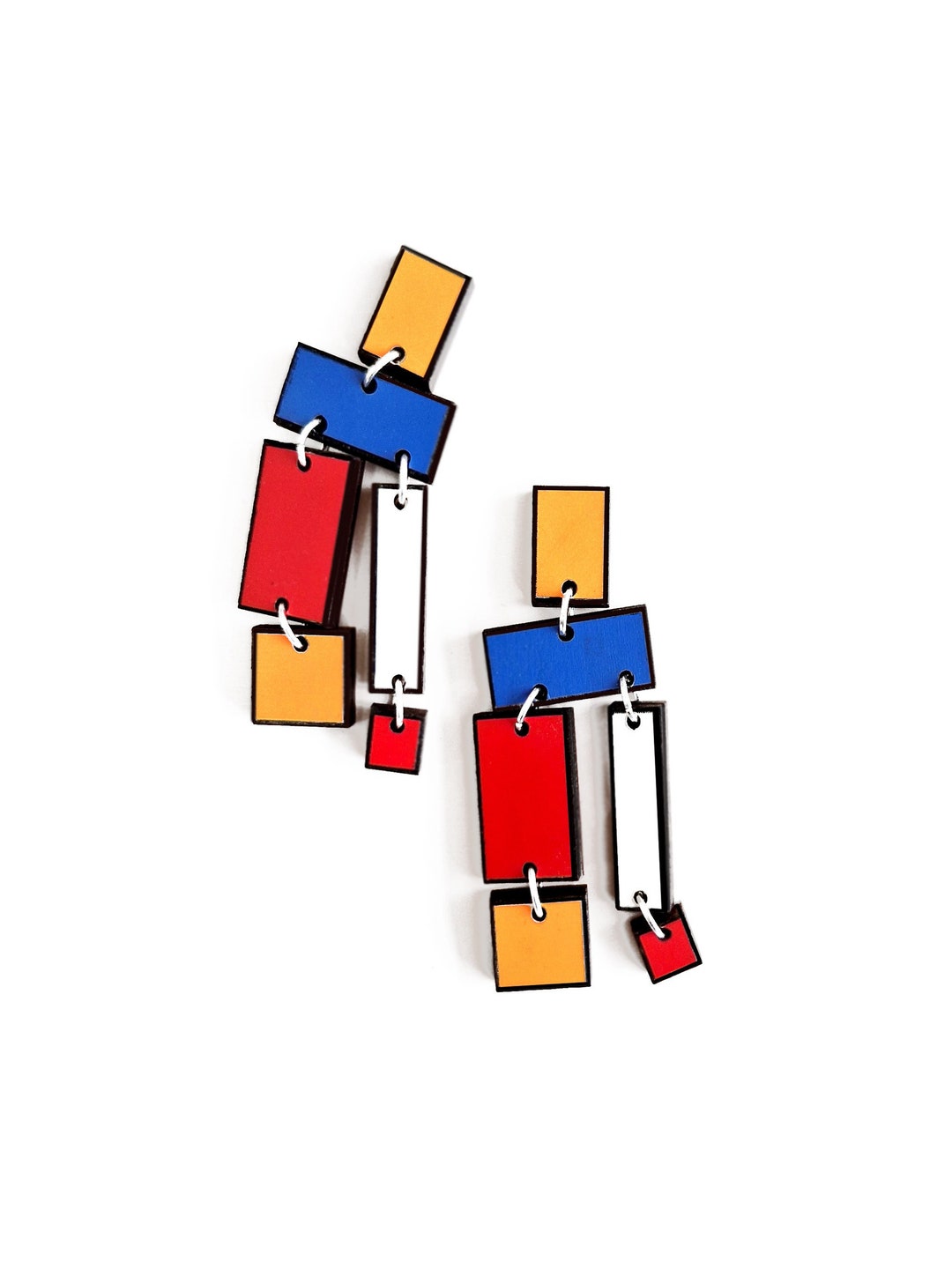 Piet Mondrian Inspired Drop Earrings, Rectangular Composition, Abstract ...