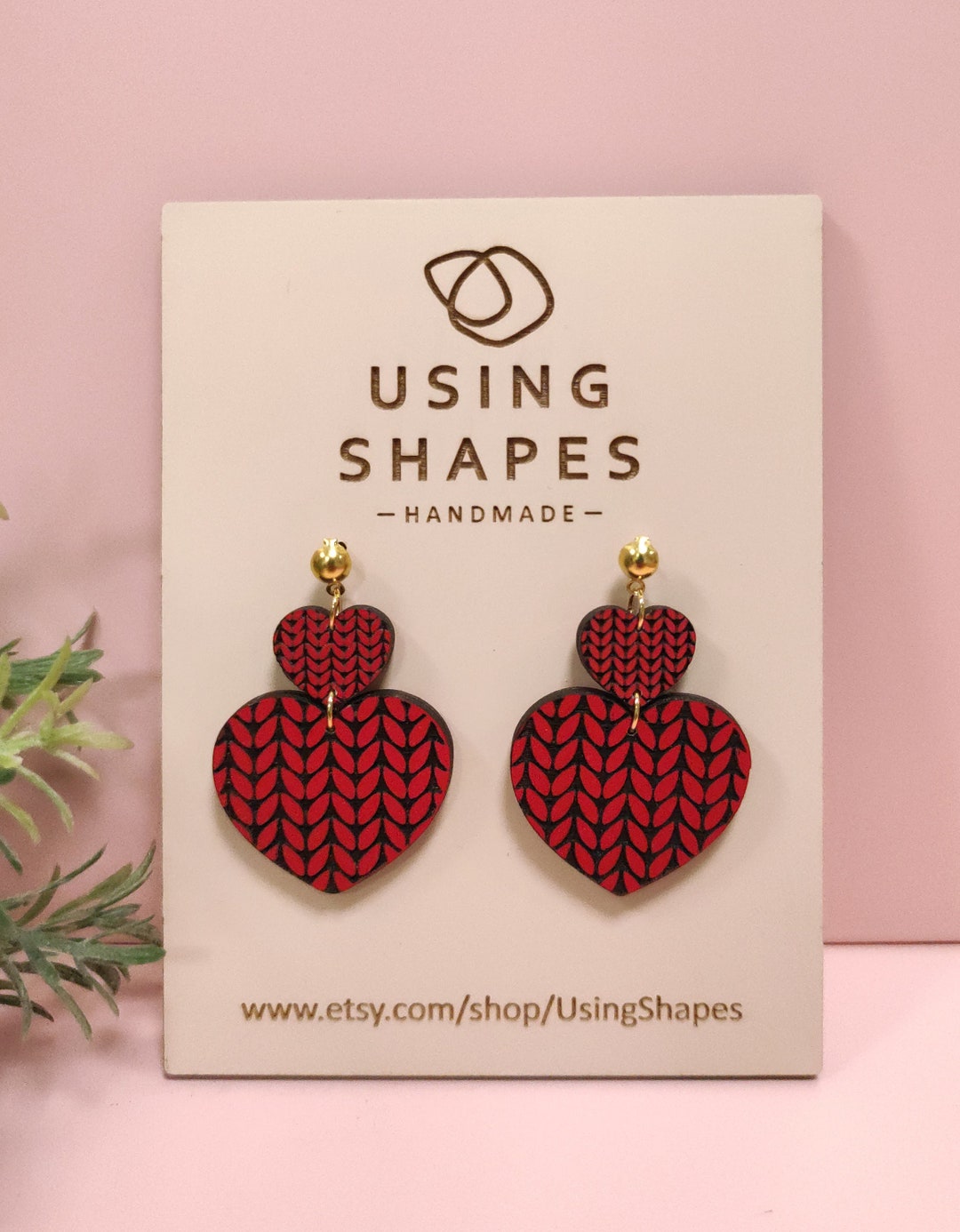 Knitted Red Hearts Drop Earrings Knitting Yarn Hearts - Etsy
