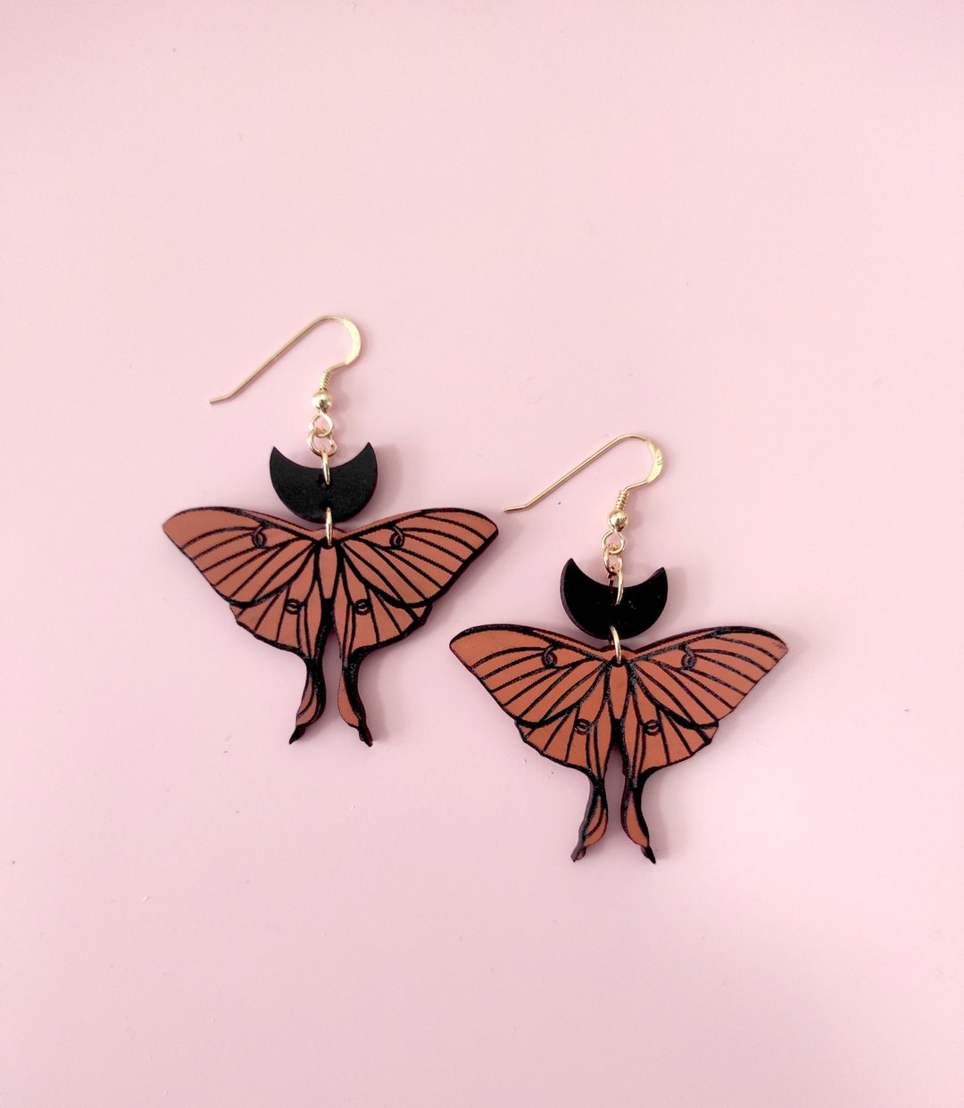 Moth With Moon Drop Earrings Insect Earrings Moth Jewelry - Etsy