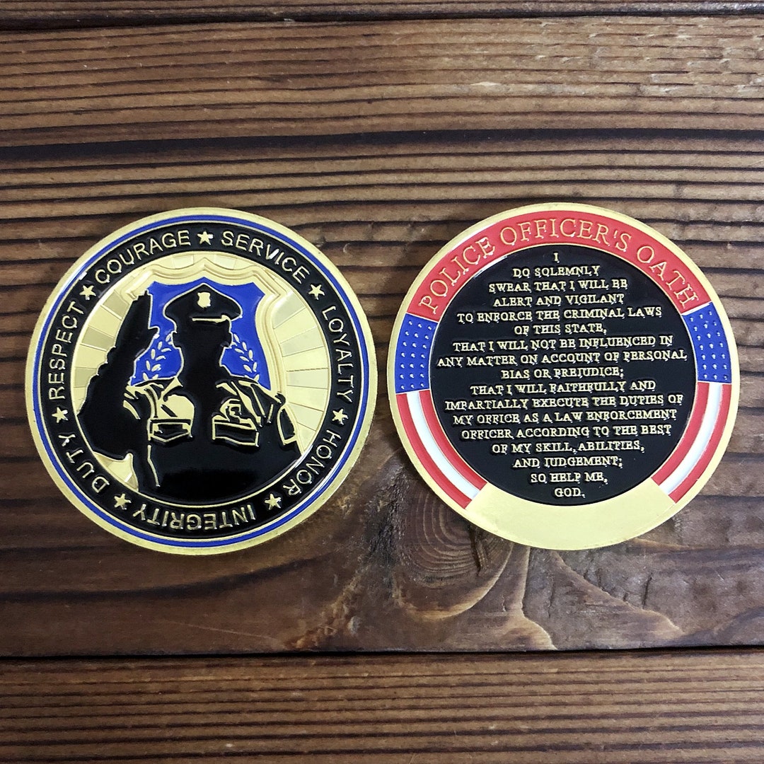 Police Oath Challenge Coin Salutes Thin Blue Line Prayer Collectible ...