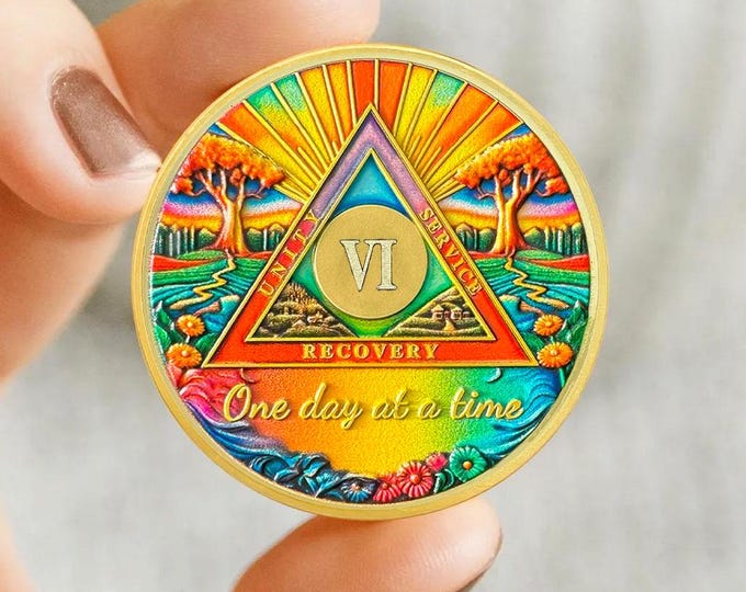 Hand-painted AA 5 Year Chip | Blue Sobriety Medallion | Recovery Gift ...