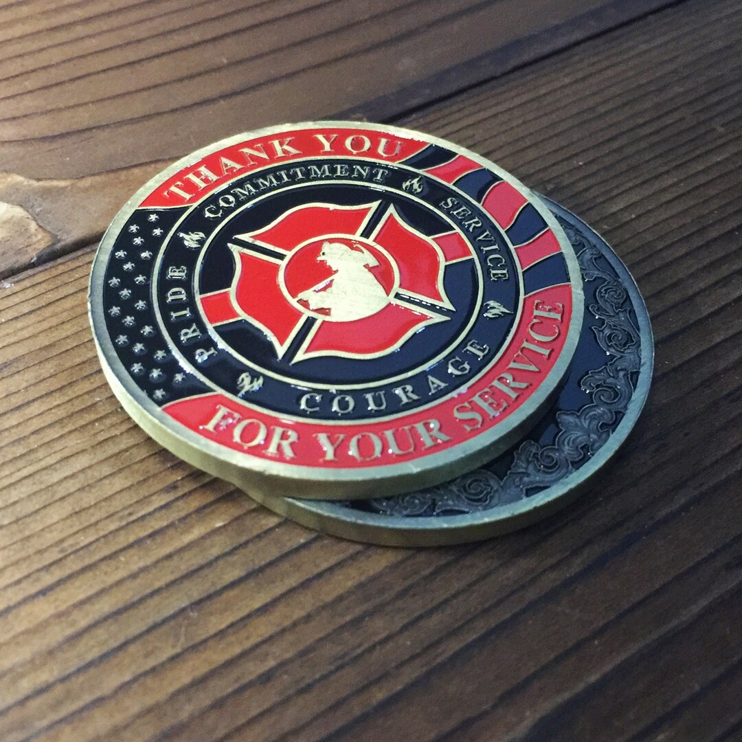 Firefighter Teamwork Challenge Coin ISAIAH 43:2 Fireman Thin Red Line ...