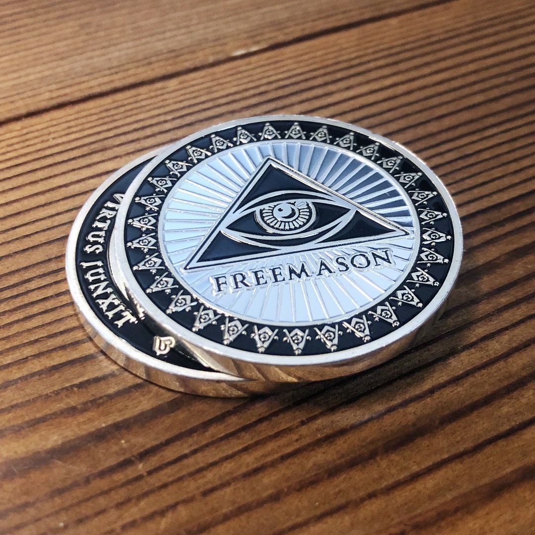 Masonic Challenge Coin Compass & Square G Symbol Virtus Junxit Mors ...