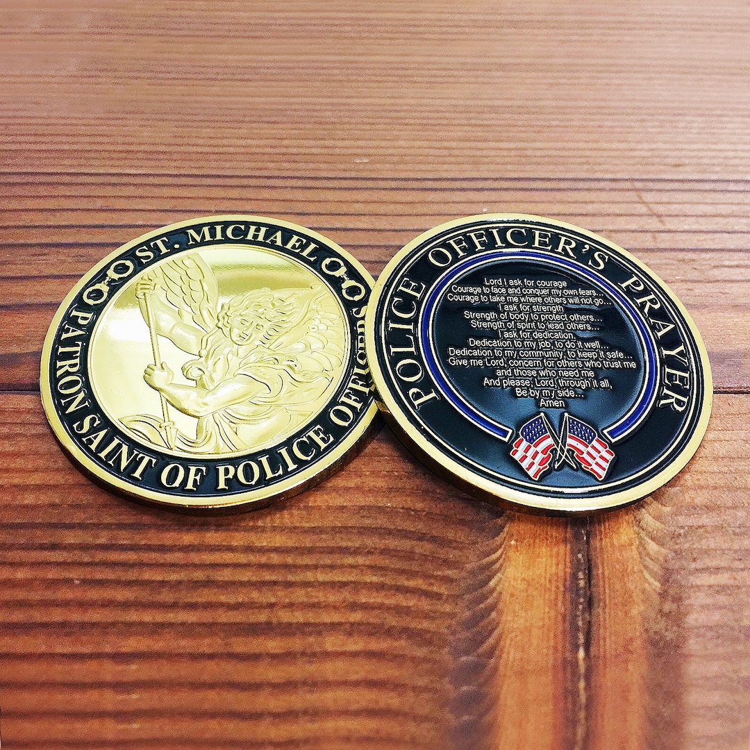 Police Challenge Coin Protector St. Michael Prayer Law Enforcement Gold ...