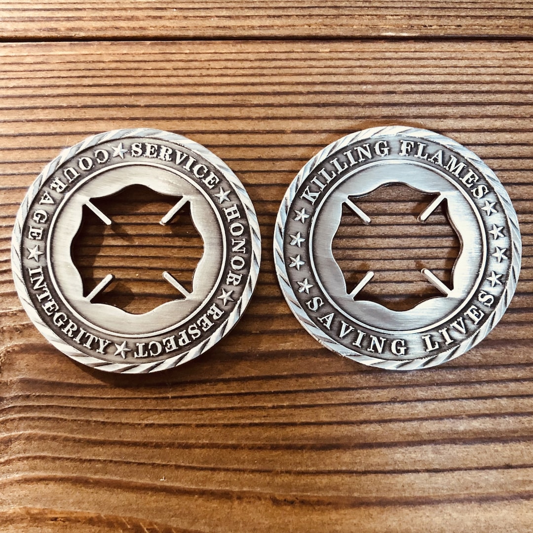 Firefighter Challenge Coin Cut Out St Florian Cross Sign Killing Flames ...
