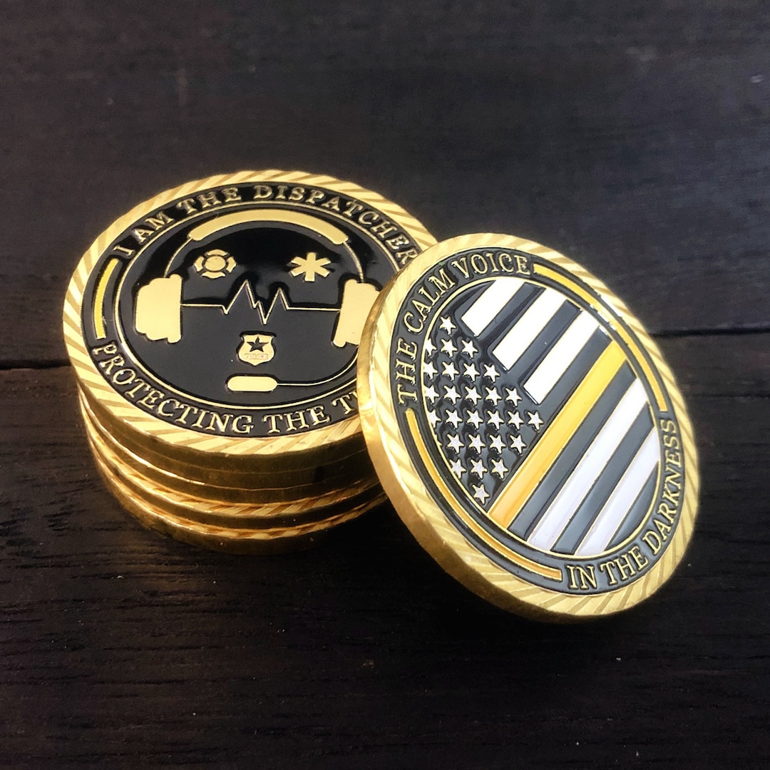 Thin Gold Line Challenge Coin - 911 Emergency Dispatcher Thank You Gift ...