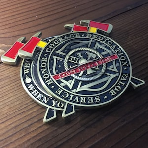 Firefighter Thin Red Line Challenge Coin Fire Dept Cross Axe Gift ...