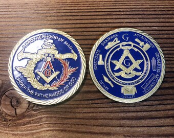 Masonic Challenge Coin Square & Compass Cardinal Virtues - Etsy