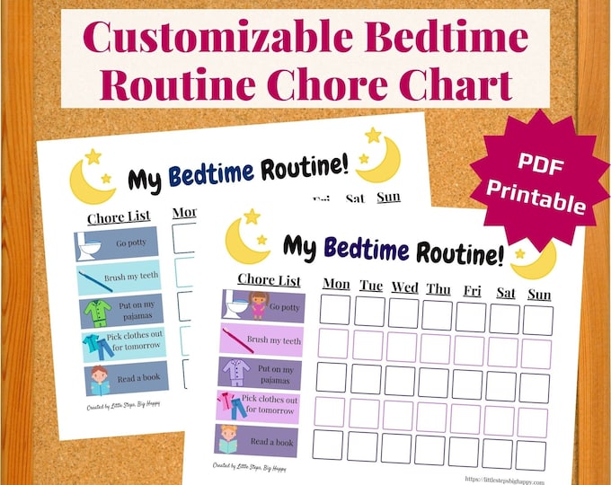 Customizable Printable Bedtime Routine Chart for Kids | Chore List W ...