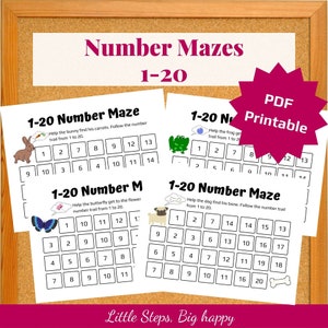 Number Mazes 1-20: Preschool Counting Practice (PDF Printable) - Etsy