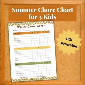 Summer Weekly Chore Chart for 3 Kids, Printable Chore List, Multiple ...