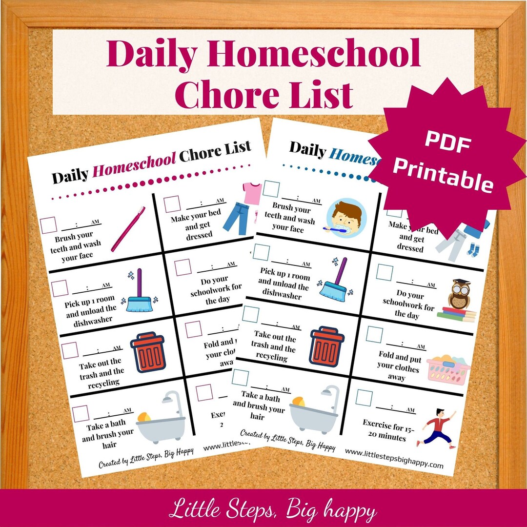 Daily Homeschool Chore List | Chore Chart for Kids | Printable Chore ...