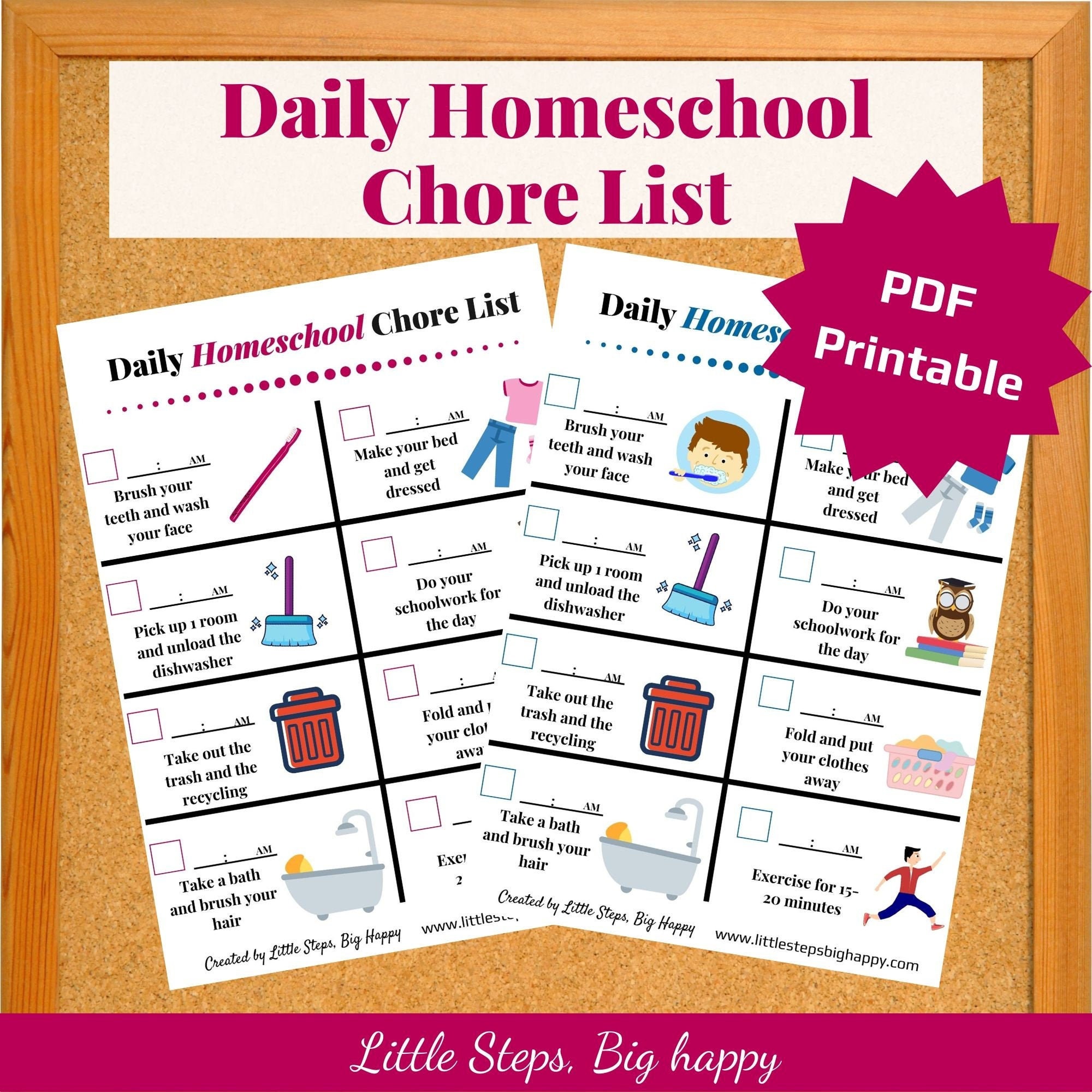 Daily Homeschool Chore List | Chore Chart for Kids | Printable Chore ...