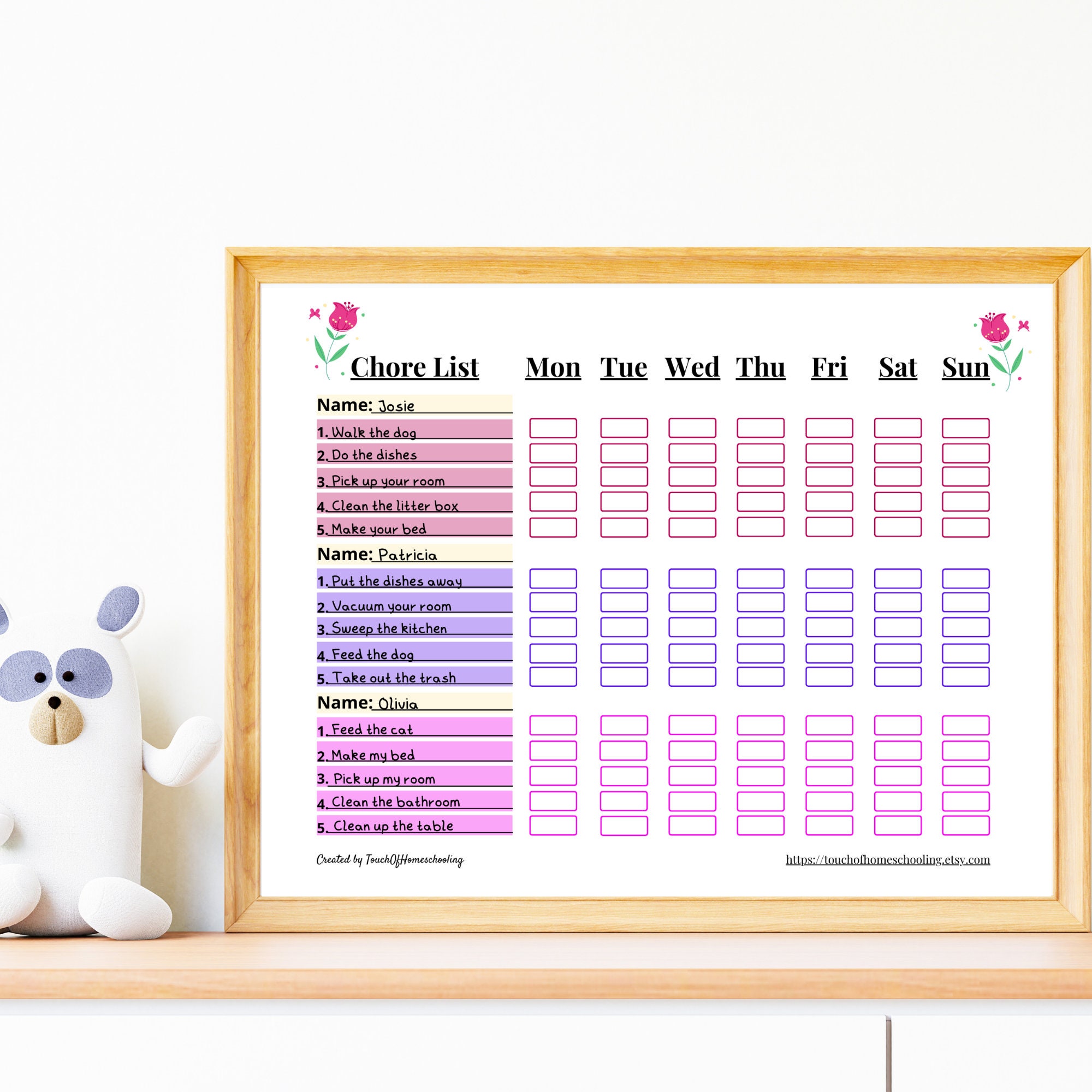 Weekly Chore Chart for 3 Kids | Printable Chore List | Multiple Kids ...