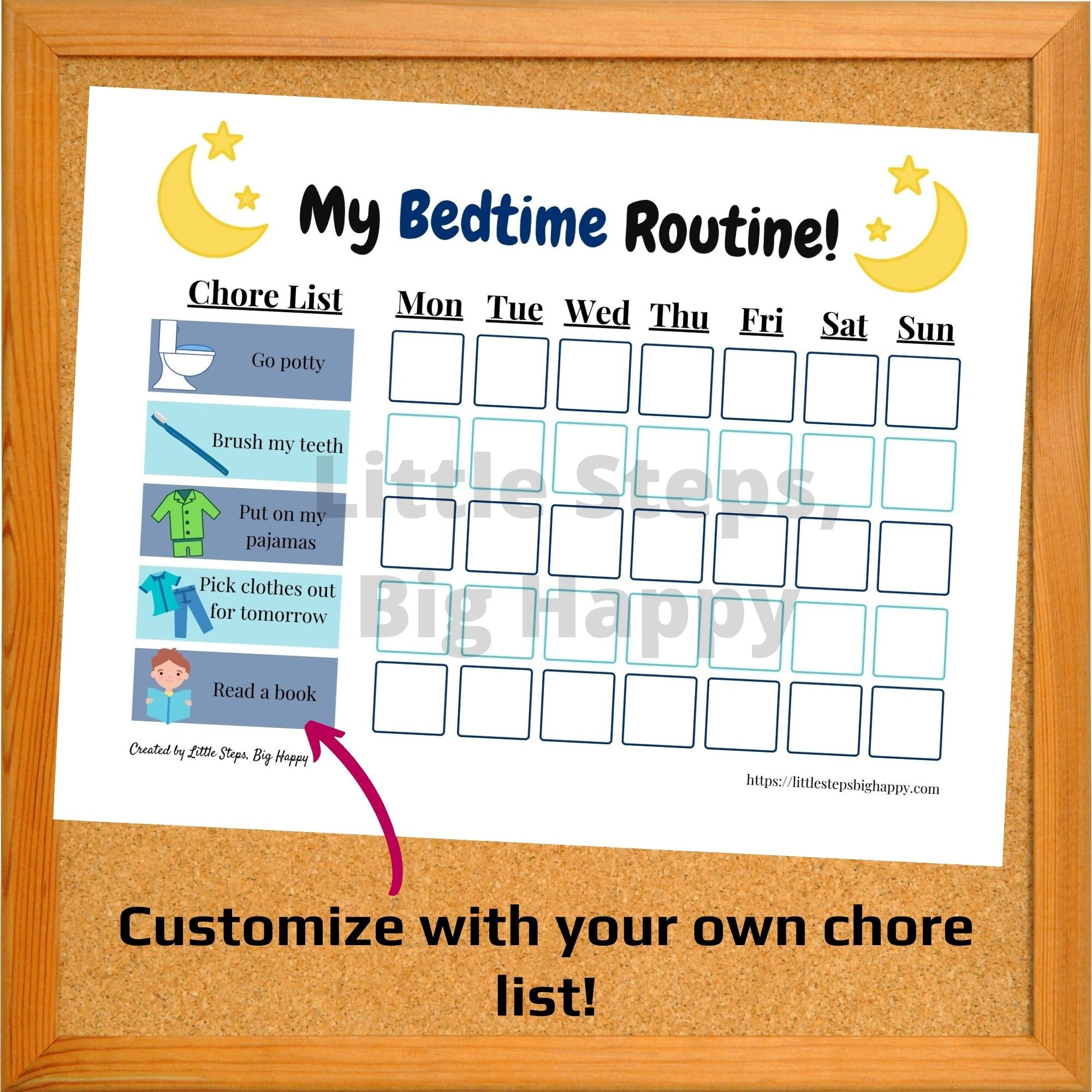 Customizable Printable Bedtime Routine Chart for Kids | Chore List W ...
