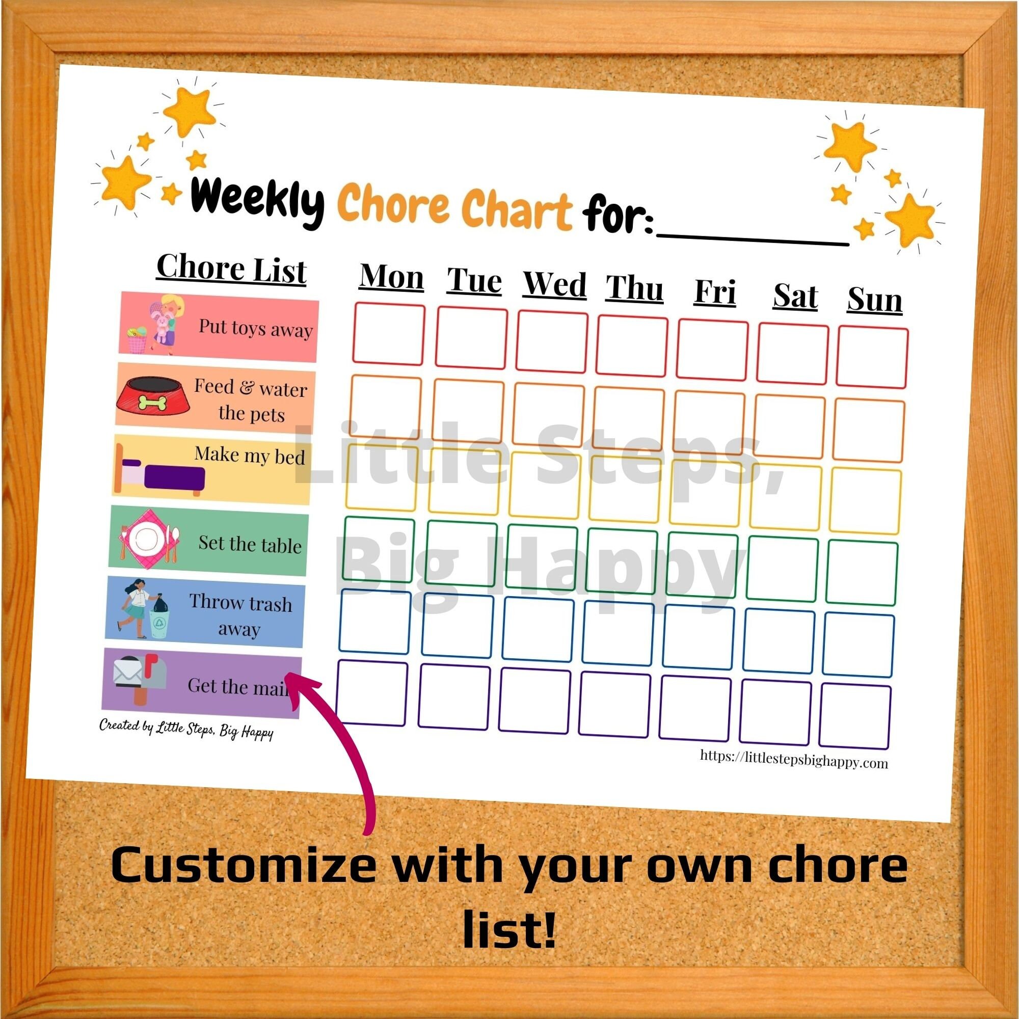 Customizable Printable Weekly Chore Chart for Kids | Chore List W ...