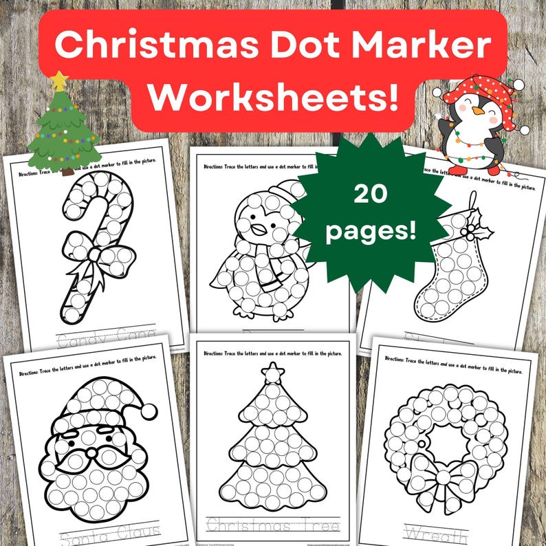 Christmas Printable Dot Marker Worksheets for Kids, Christmas Activity ...
