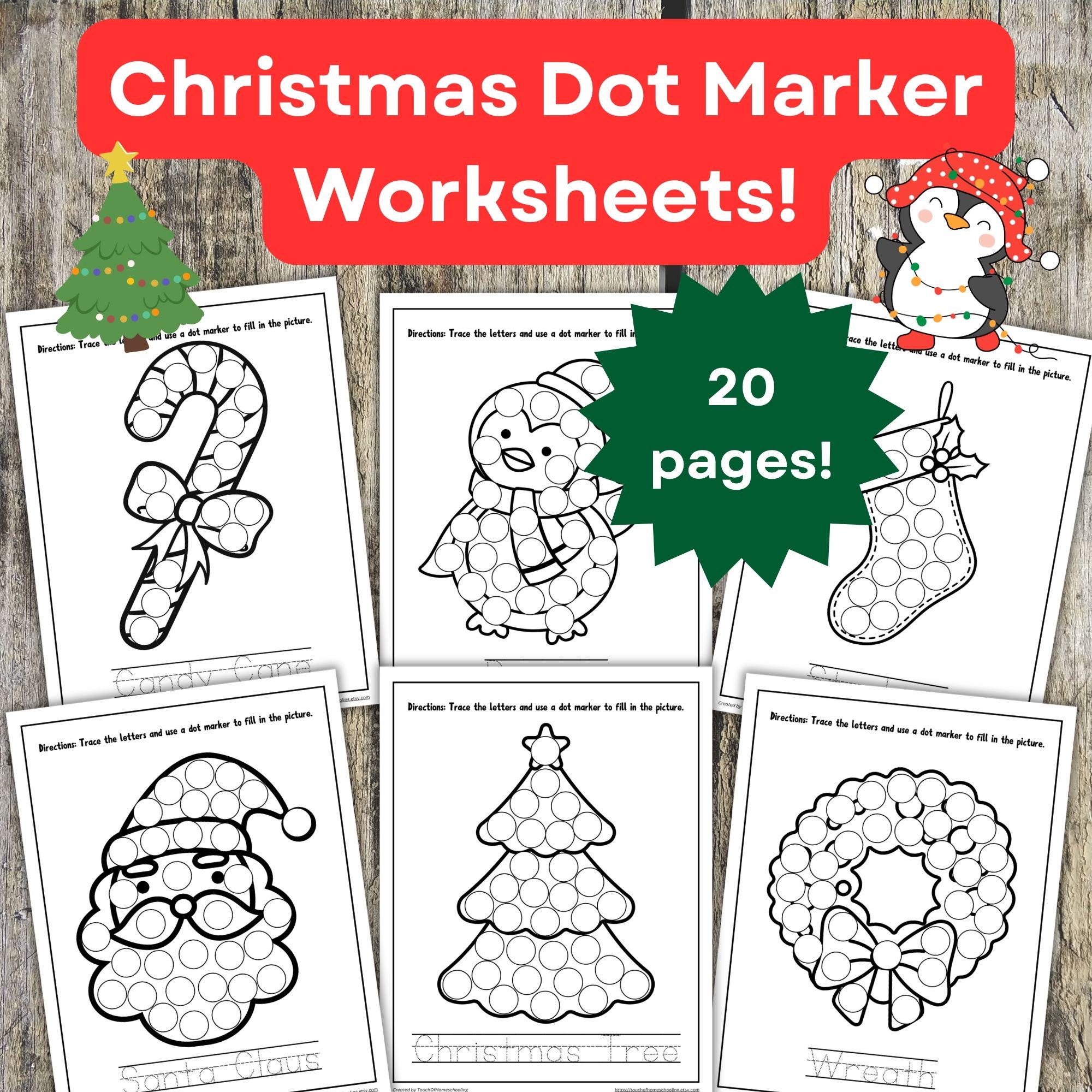 Christmas Printable Dot Marker Worksheets for Kids, Christmas Activity ...