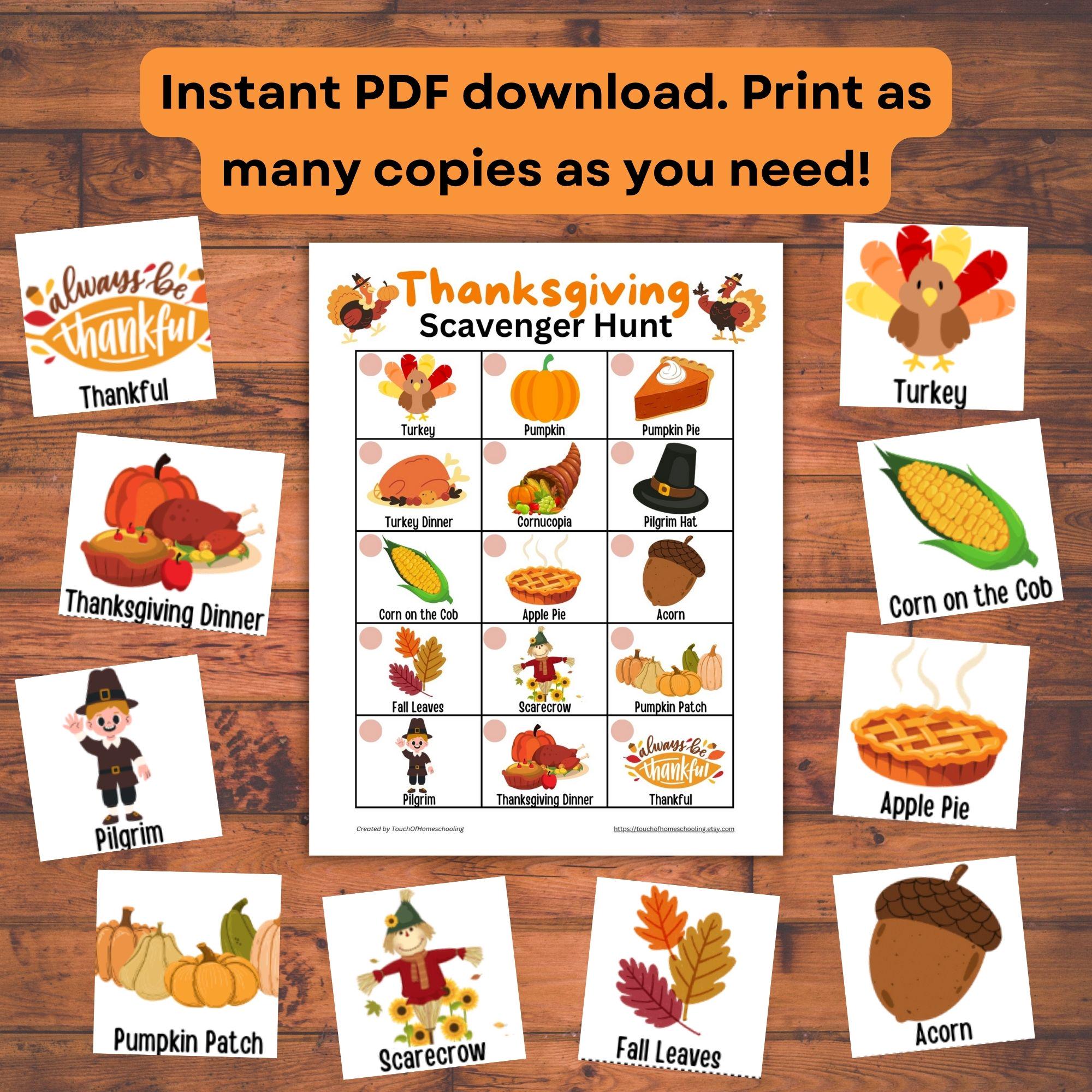 Thanksgiving Scavenger Hunt for Kids, Thanksgiving Activity ...