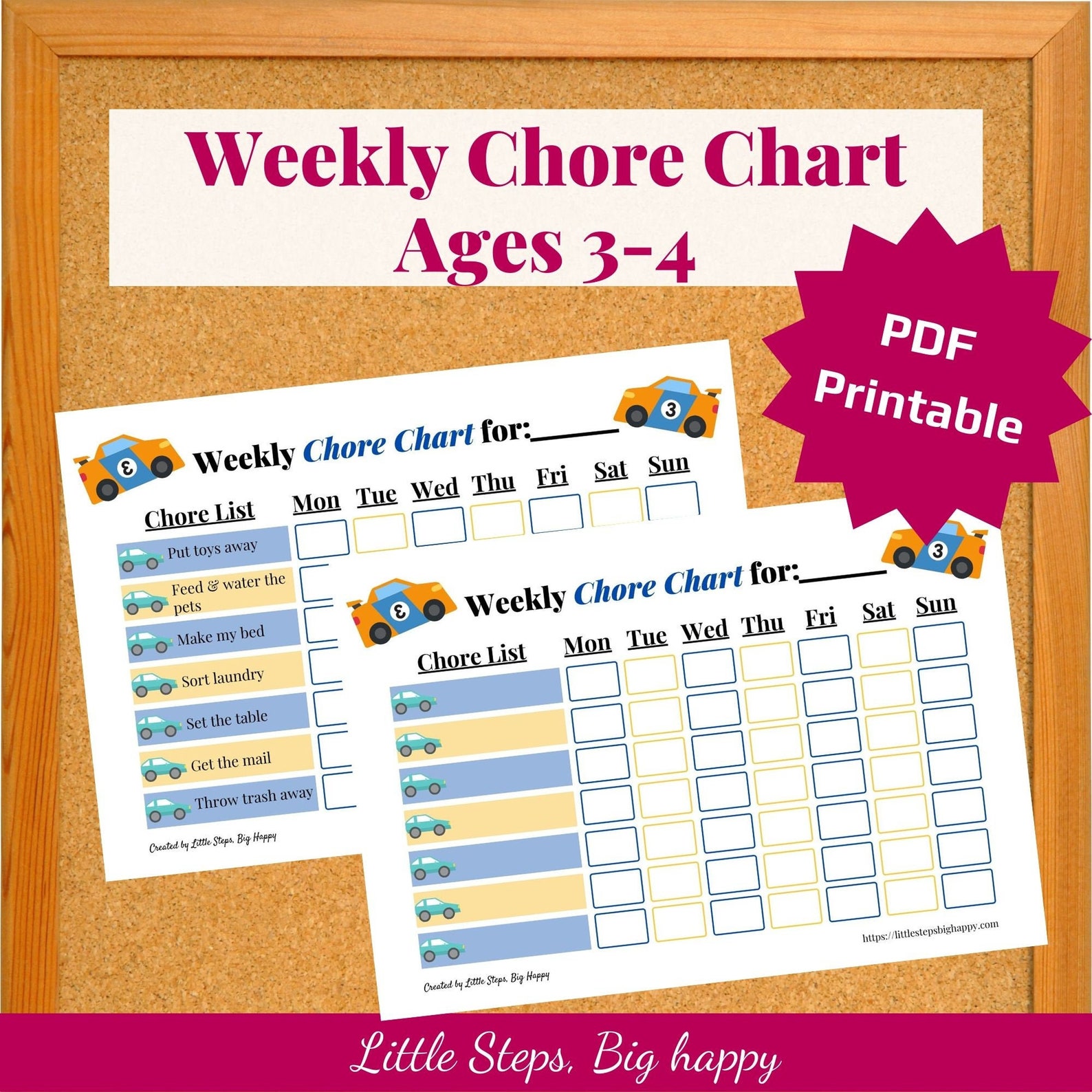 Weekly Chore Chart Ages 3-4 | Chore Chart for Kids | Printable Chore ...