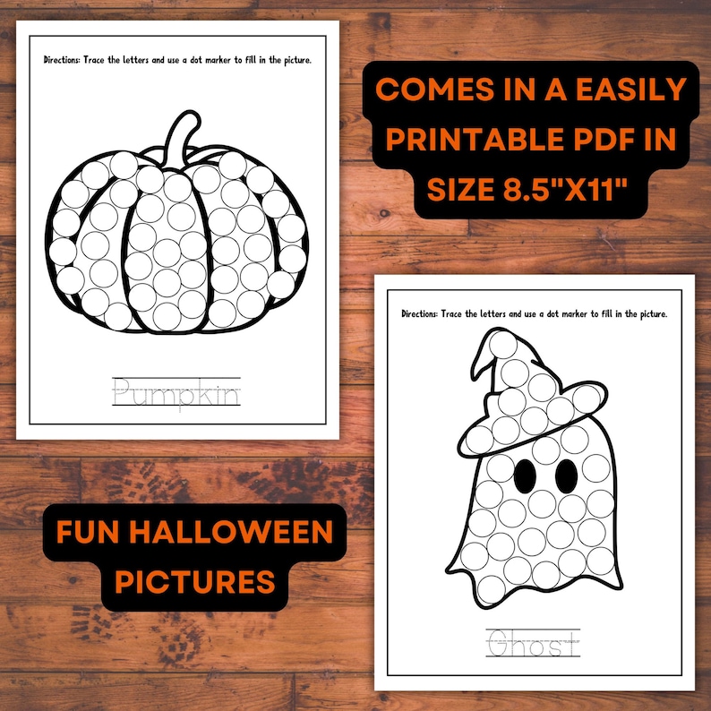 Halloween Printable Dot Marker Worksheets for Kids, Halloween Activity ...