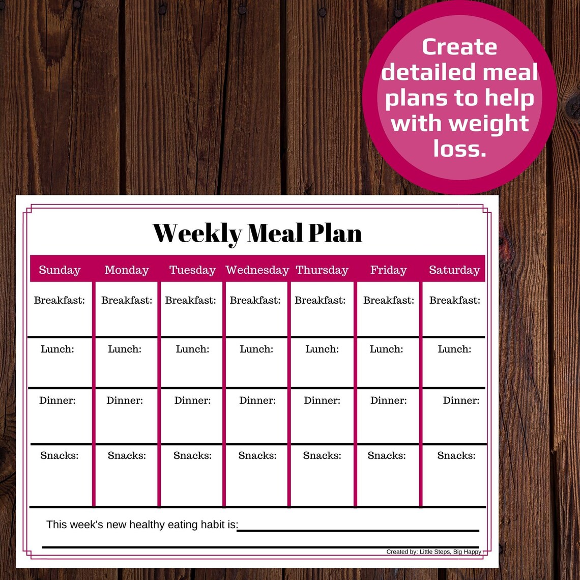 Weekly Meal Planning Worksheets | Printable Daily Meal Tracker | Meal ...