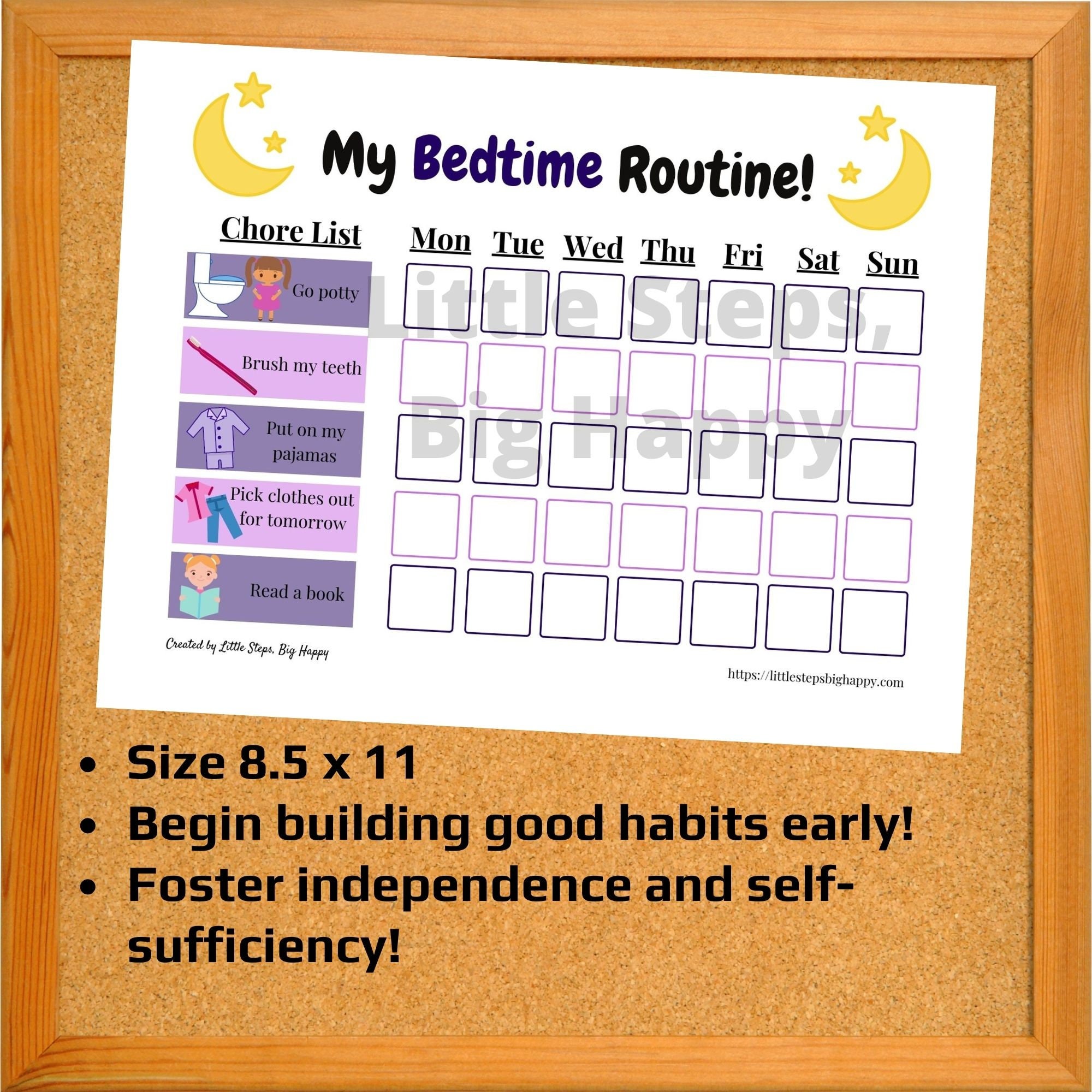 Customizable Printable Bedtime Routine Chart for Kids | Chore List W ...