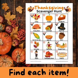 Thanksgiving Scavenger Hunt for Kids, Thanksgiving Activity ...