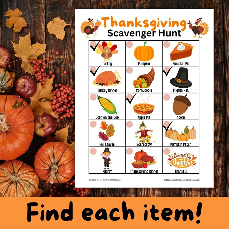 Thanksgiving Scavenger Hunt for Kids, Thanksgiving Activity ...