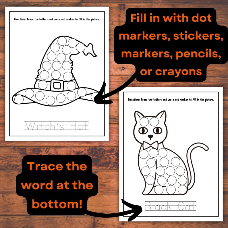 Halloween Printable Dot Marker Worksheets for Kids, Halloween Activity ...