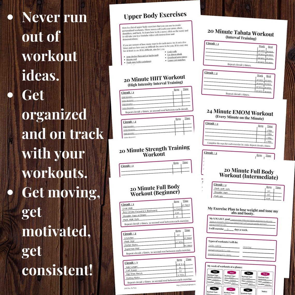 Fitness Planner Bundle Printable Workout Schedule at Home Beginner ...