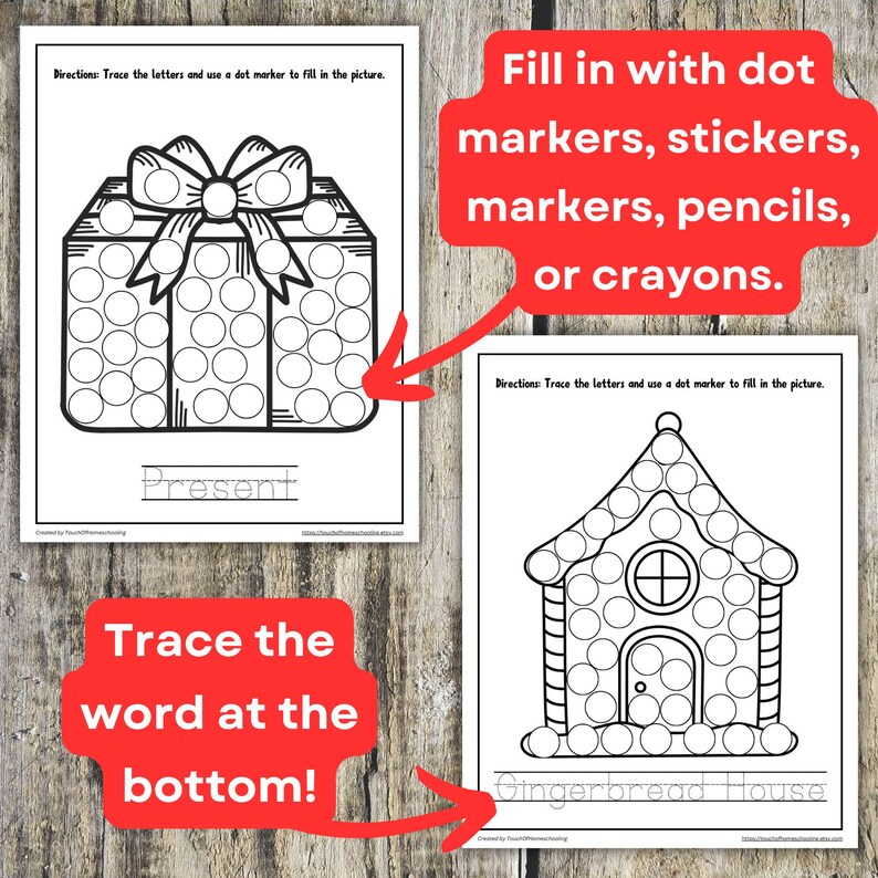 Christmas Printable Dot Marker Worksheets for Kids, Christmas Activity ...