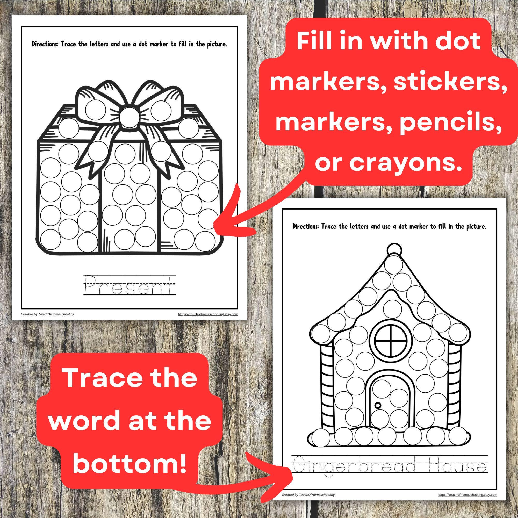 Christmas Printable Dot Marker Worksheets for Kids, Christmas Activity ...