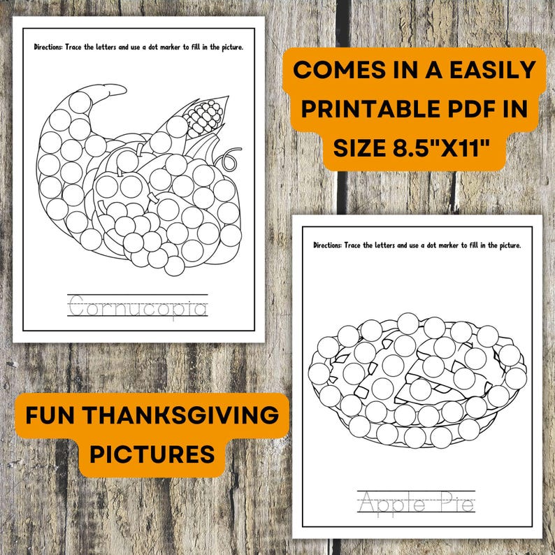 Thanksgiving Printable Dot Marker Worksheets for Kids, Thanksgiving ...