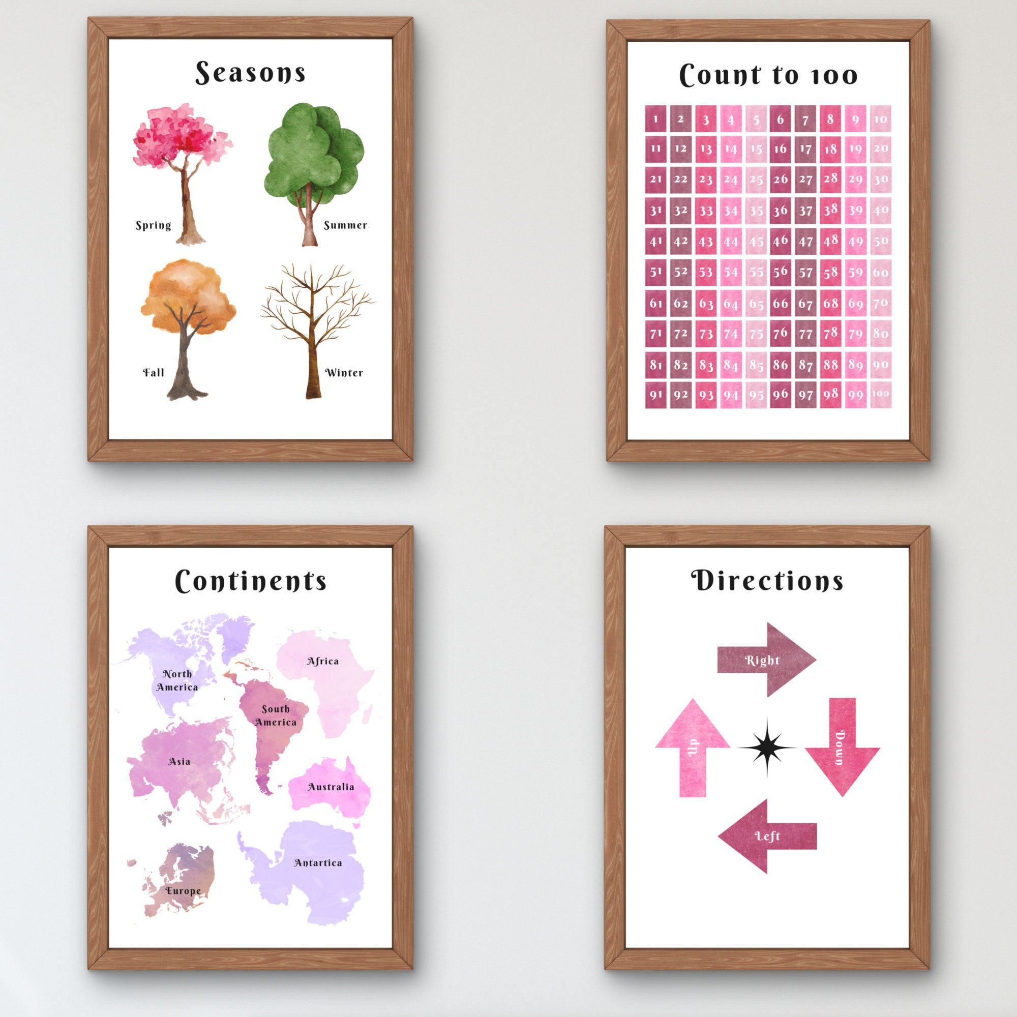 Pink Educational Posters: Alphabet, Numbers, Homeschool Prints (digital ...