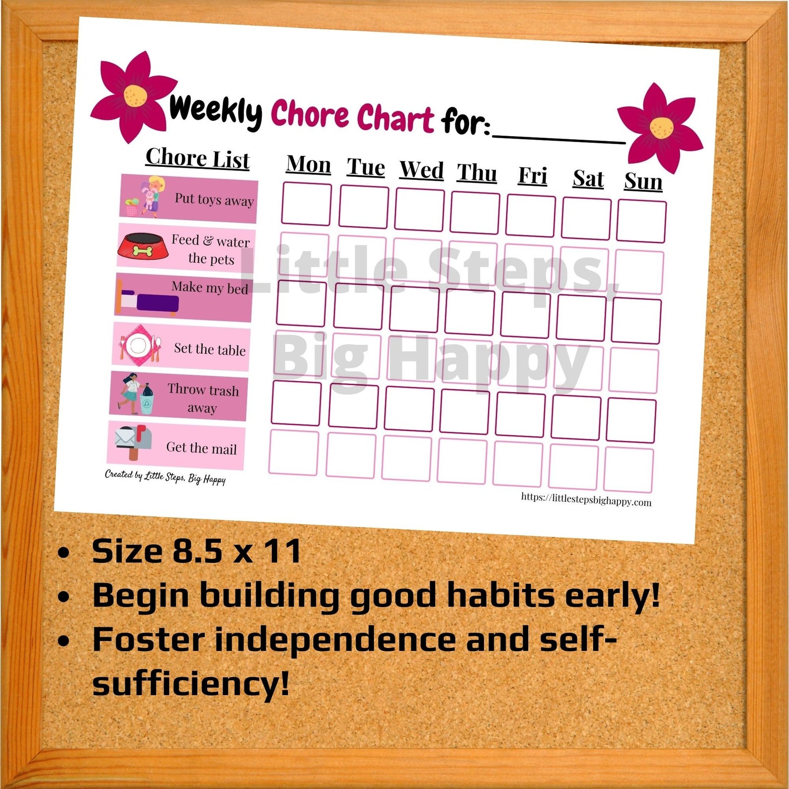 Customizable Printable Weekly Chore Chart for Kids | Chore List W ...