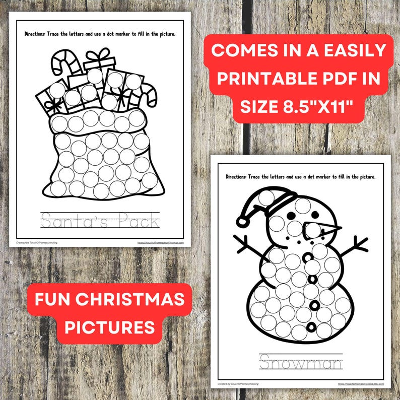 Christmas Printable Dot Marker Worksheets for Kids, Christmas Activity ...