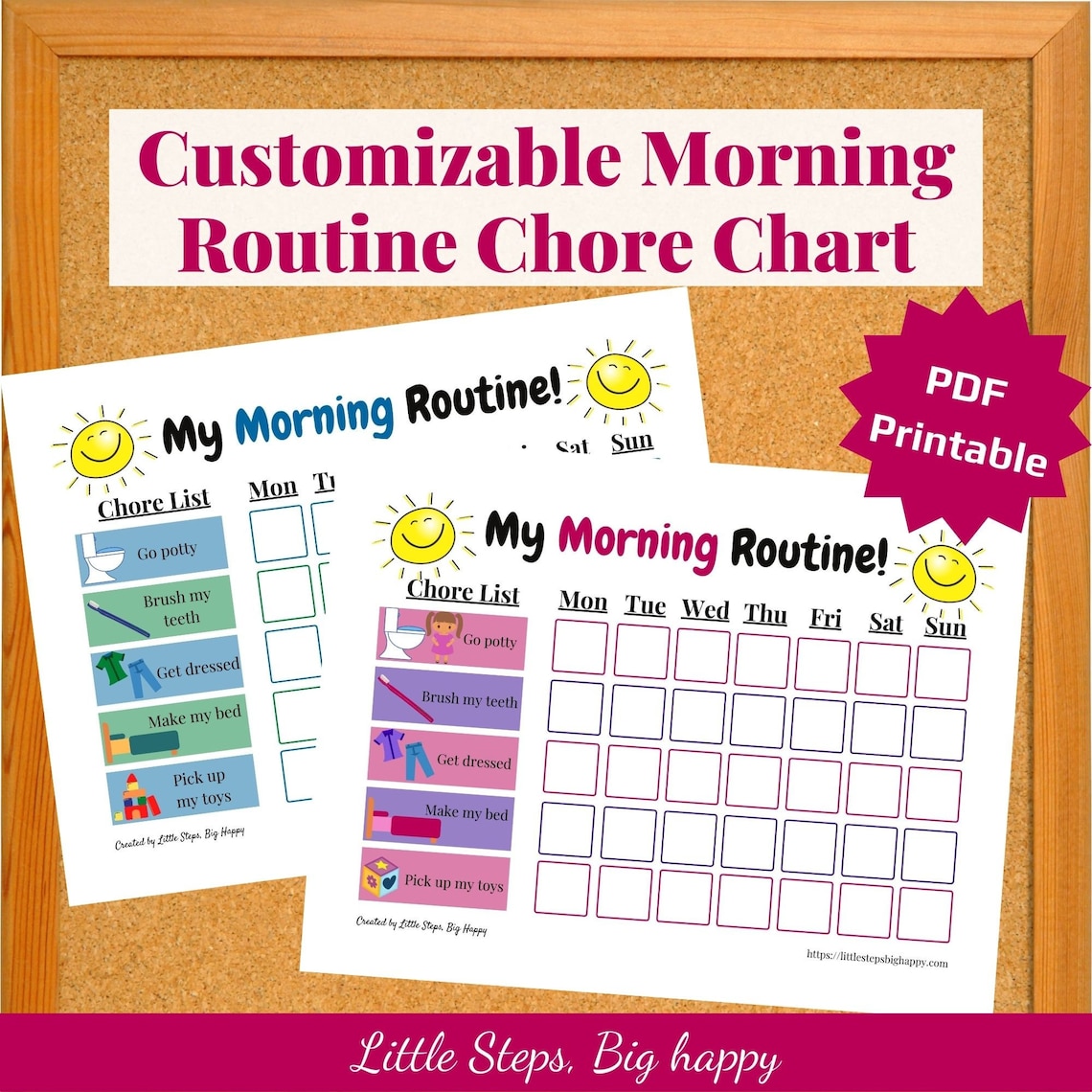 Customizable Printable Morning Routine Chart for Kids | Chore List W ...