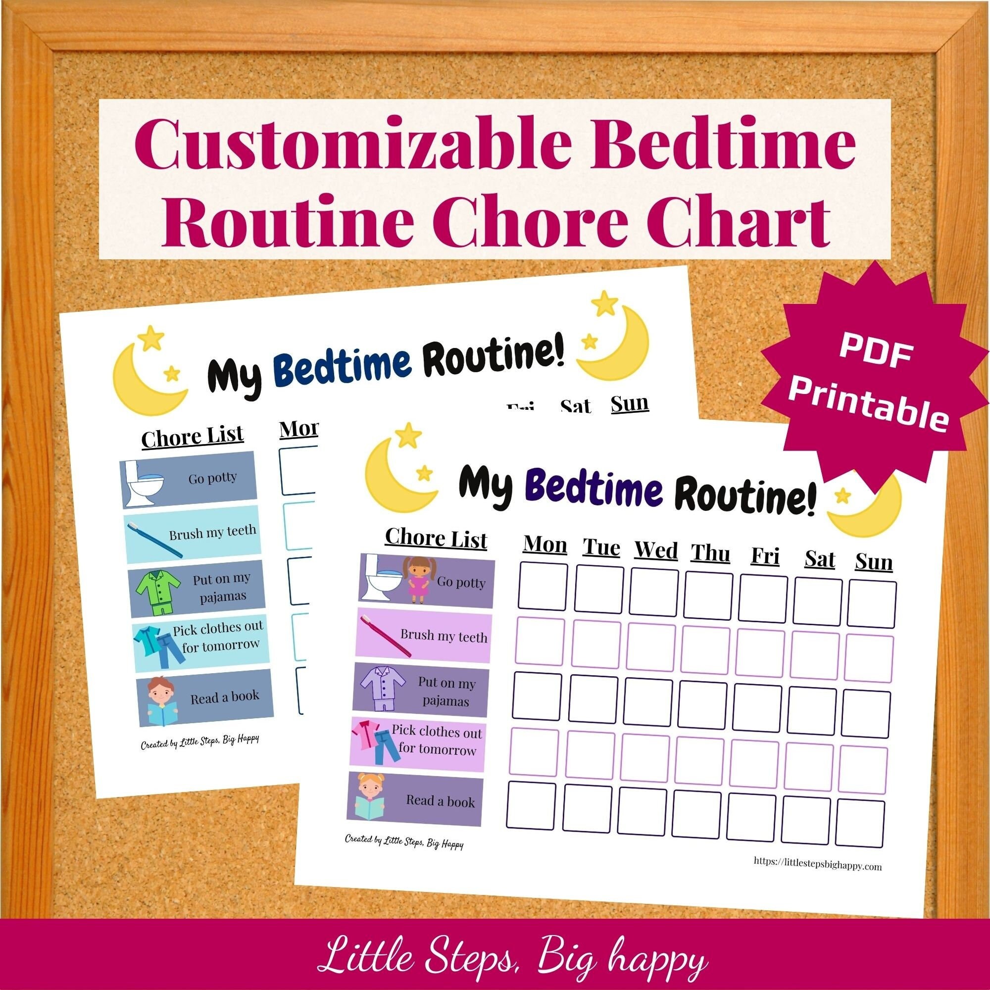 Customizable Printable Bedtime Routine Chart for Kids | Chore List W ...
