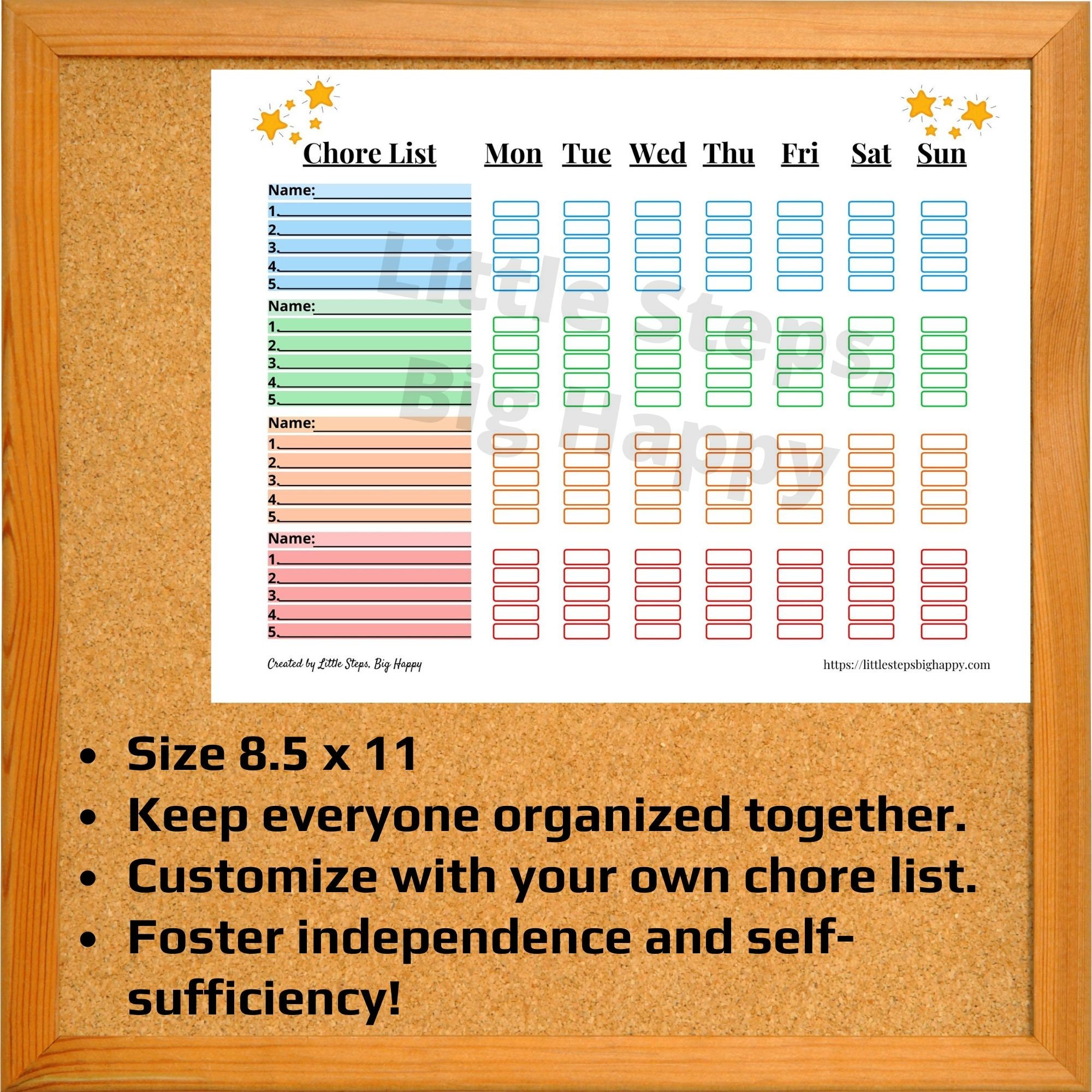 Weekly Chore Chart for 4 Kids | Printable Chore List | Multiple Kids ...