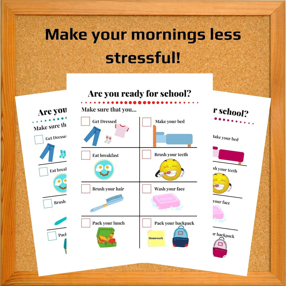 Before School Morning Checklist Girls & Boys Daily Routine Chart ...