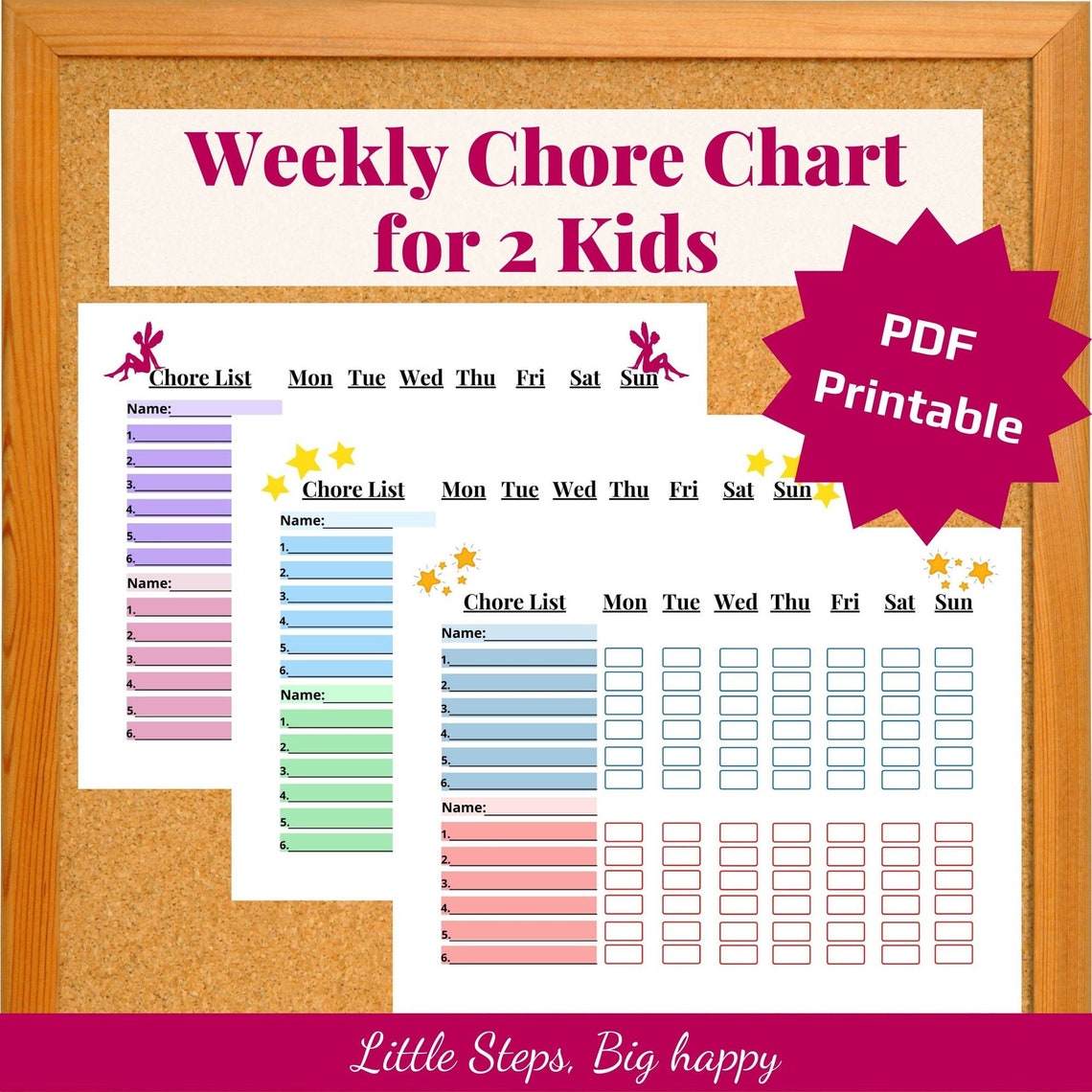 Weekly Chore Chart for 2 Kids | Printable Chore List | Multiple Kids ...