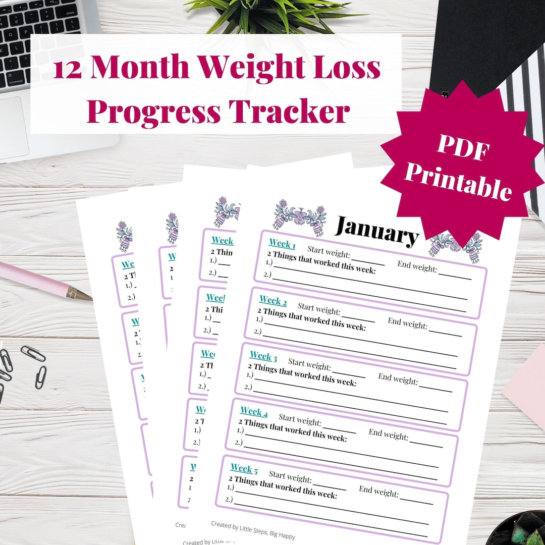 12 Month Weight Loss Progress Tracker Motivational Weight Loss ...