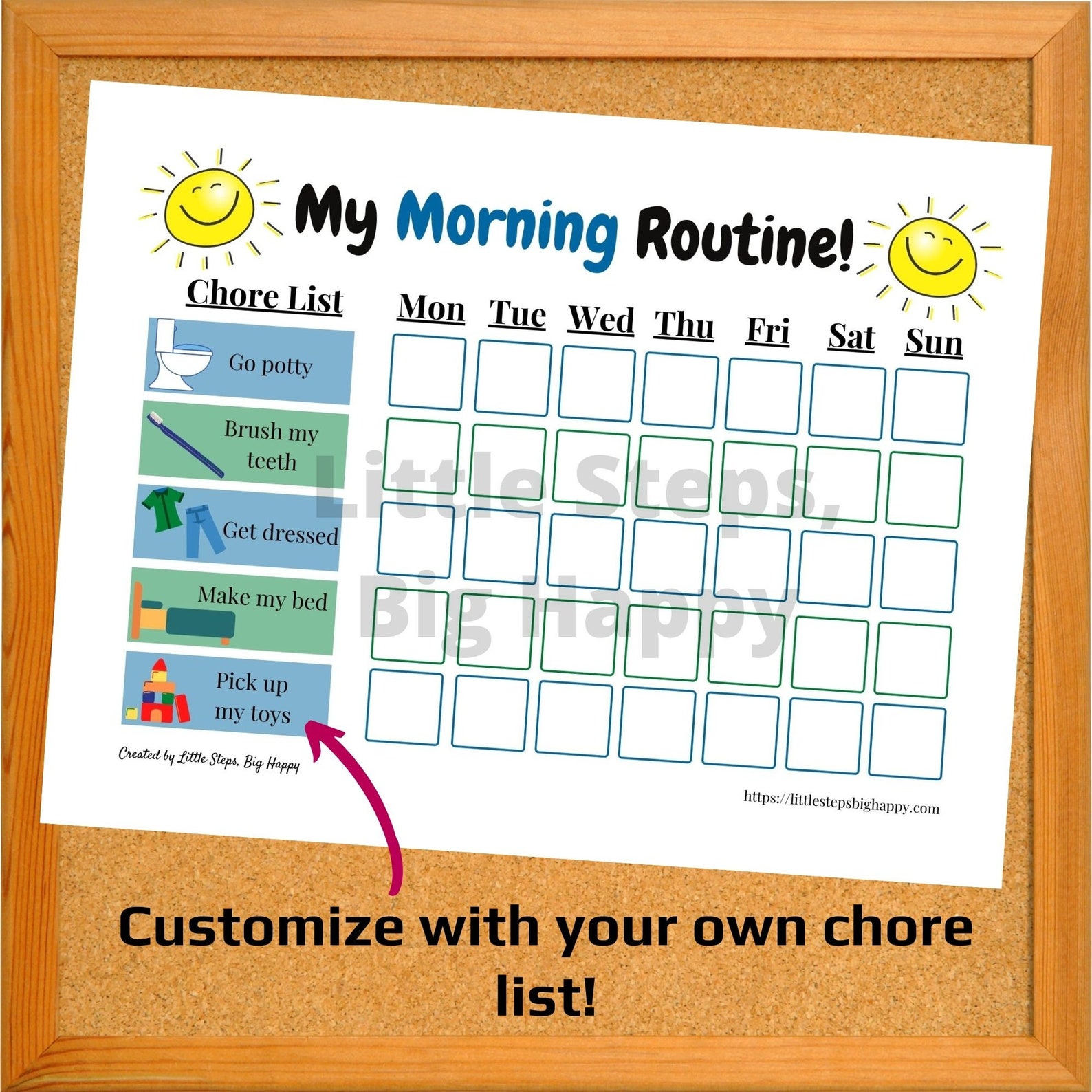 Customizable Printable Morning Routine Chart for Kids | Chore List W ...