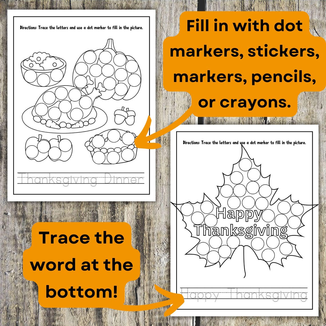 Thanksgiving Printable Dot Marker Worksheets for Kids, Thanksgiving ...