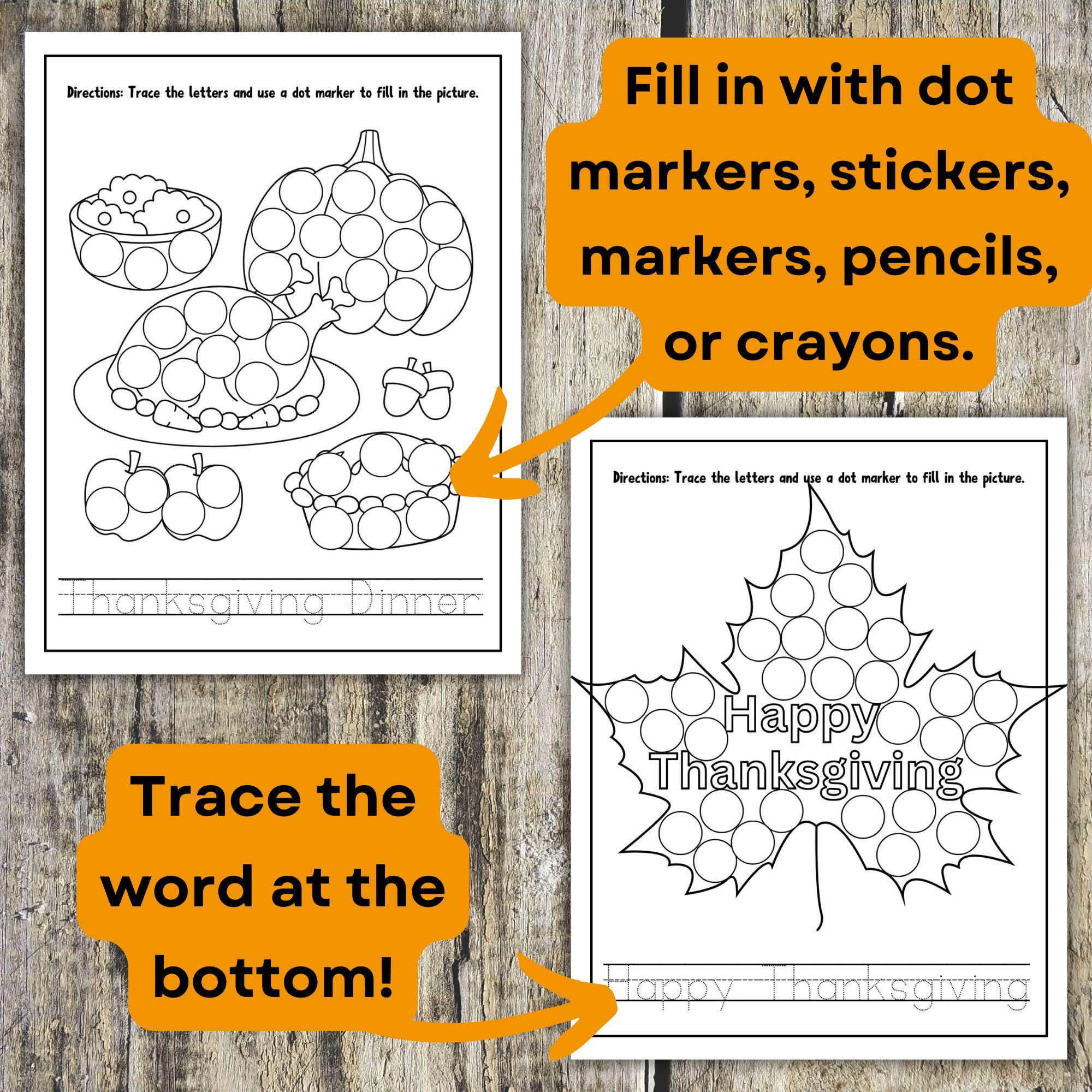 Thanksgiving Printable Dot Marker Worksheets for Kids, Thanksgiving ...