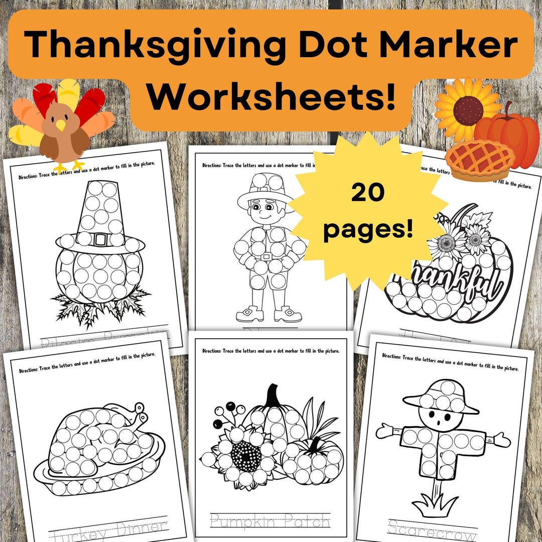 Thanksgiving Printable Dot Marker Worksheets for Kids, Thanksgiving ...