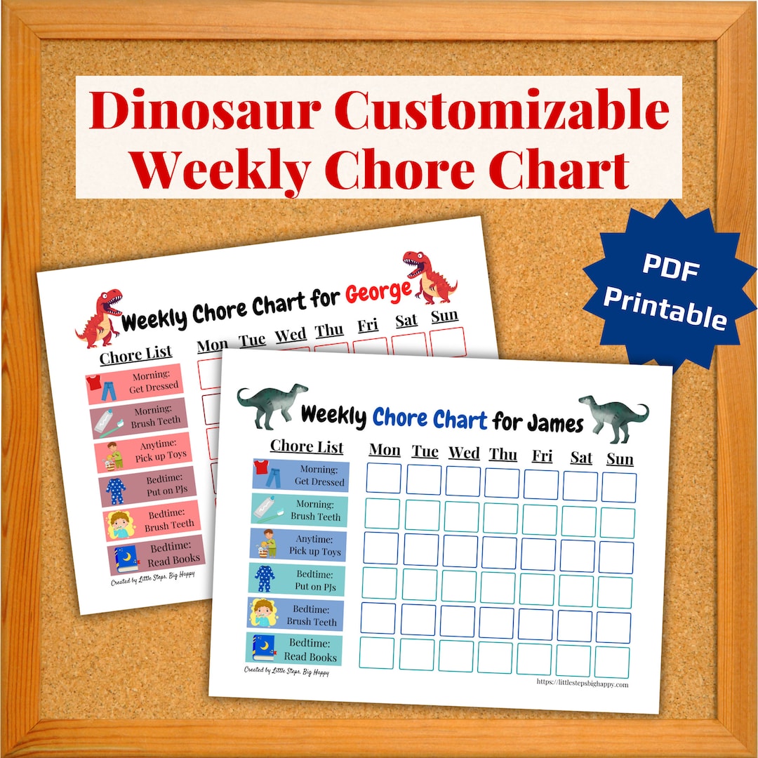 Dinosaur Printable Chore Chart for Kids, Editable Kids Chore Chart ...